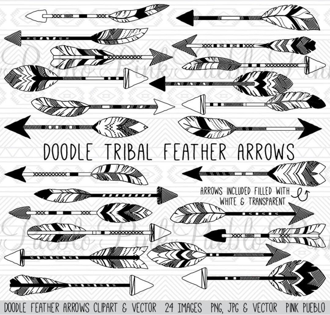Doodle Feather Arrows Clipart Clip Art Vectors, Rustic Tribal Feather ...