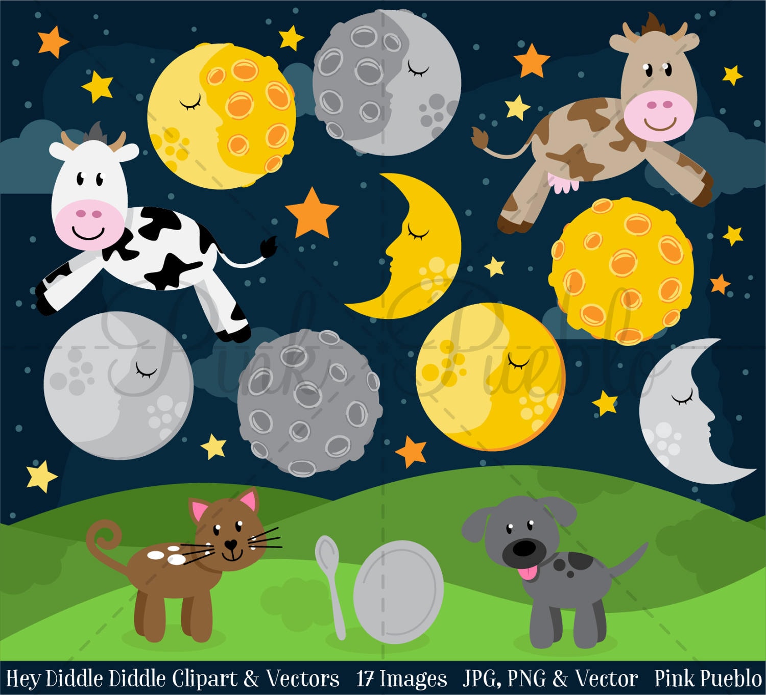 Hey Diddle Diddle Clipart Clip Art Nursery Rhyme Fairytale | Etsy