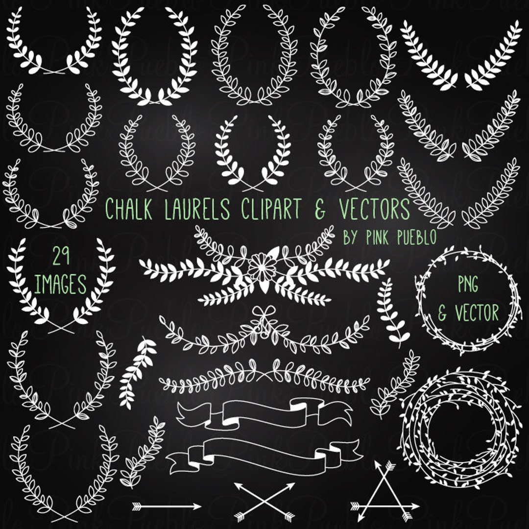 Chalkboard Laurel Clip Art Clipart, Chalk Floral Clipart Clip Art ...