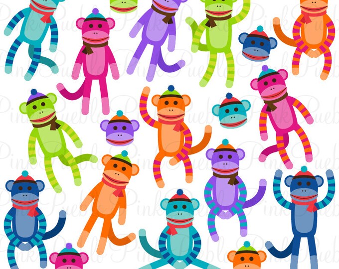 Sock Monkeys Clipart Clip Art Vectors, Great for Sock Monkey Birthday ...