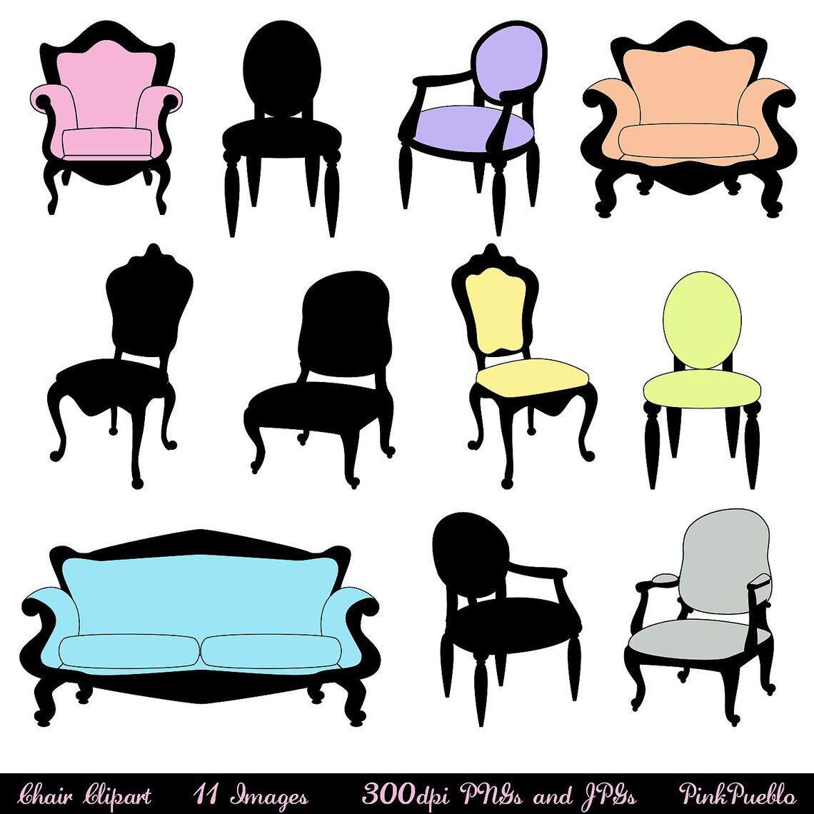 Chair Clip Art Clipart Chair Silhouettes Furniture Clip Art - Etsy