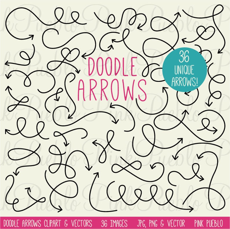 Doodle Arrows Clipart Clip Art Hand Drawn Curly Arrows - Etsy