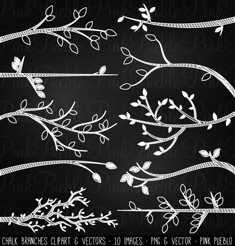 Chalkboard Branch Silhouettes Clipart Clip Art Chalk Tree - Etsy