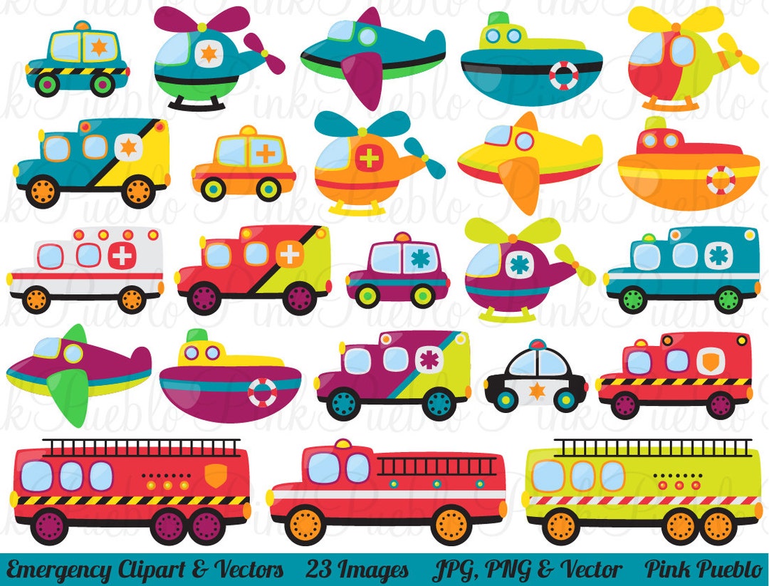 Emergency Transportation Clipart Clip Art Vectors, Police Rescue Fire ...