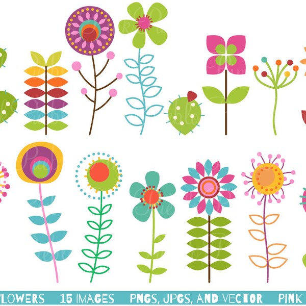 Retro Flower Clipart - Etsy