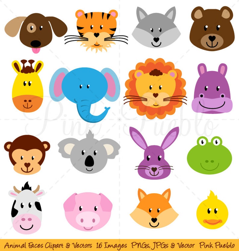Animal Faces Clipart Clip Art Zoo Jungle Farm Barnyard Forest - Etsy