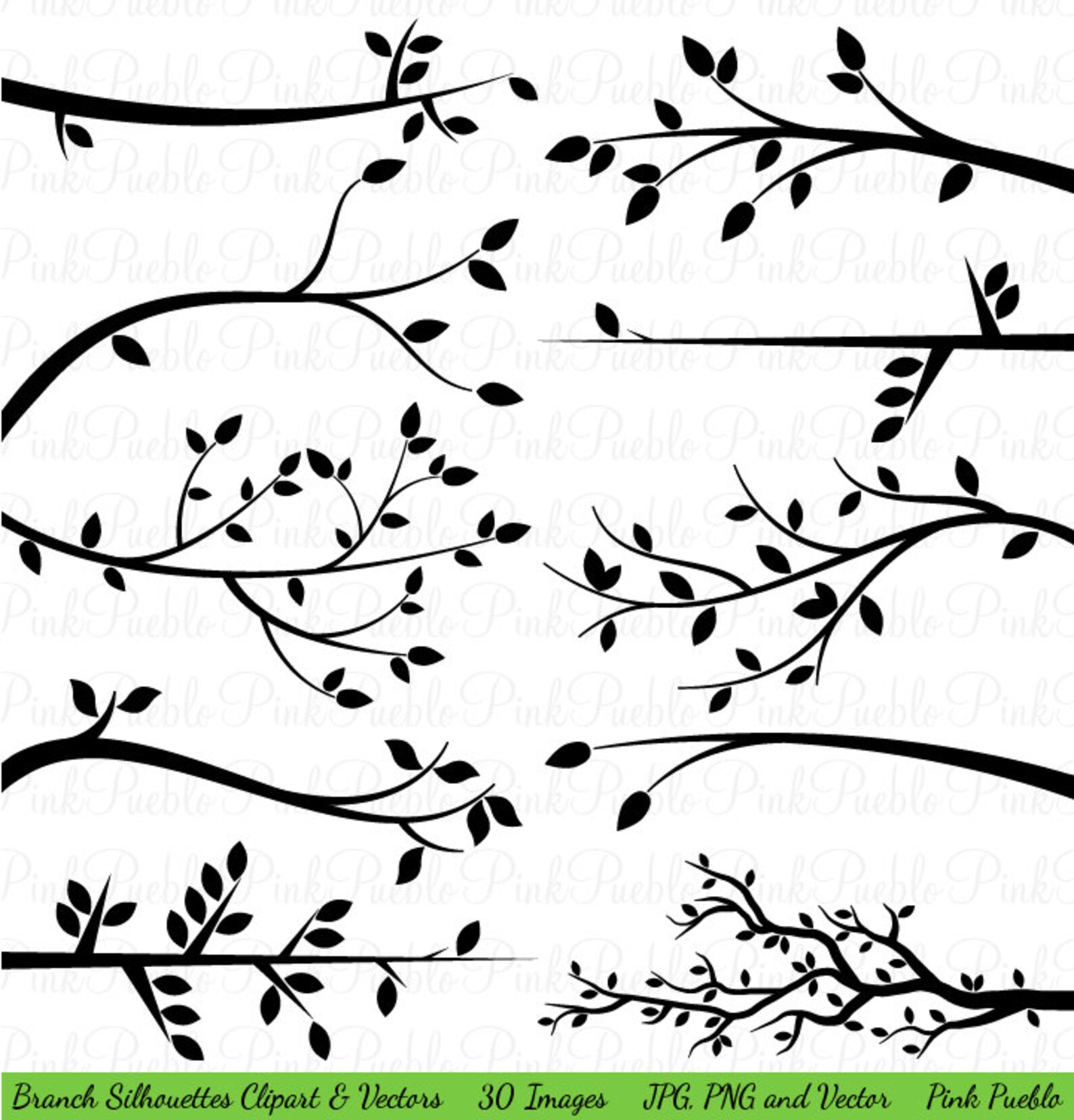 Branch Silhouettes Clipart Clip Art Tree Branch Clip Art - Etsy