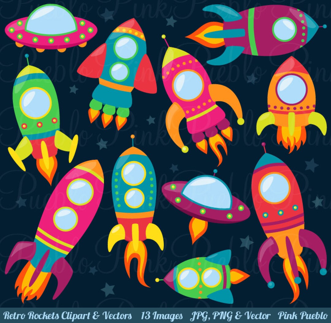 Retro Rockets Clip Art Clipart, Spaceship Rocketship Space Rocket Ship ...
