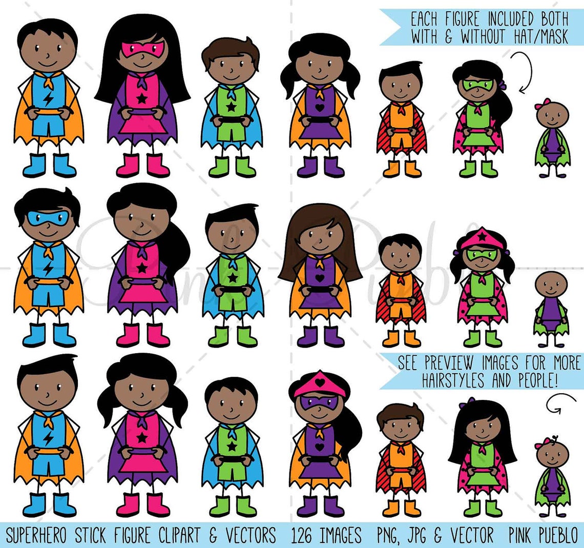 African American Superhero Stick Figure Clipart Clip Art - Etsy