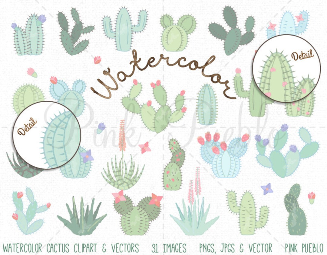 Watercolor Cactus Clipart, Cactus Clip Art, Watercolor Succulent ...