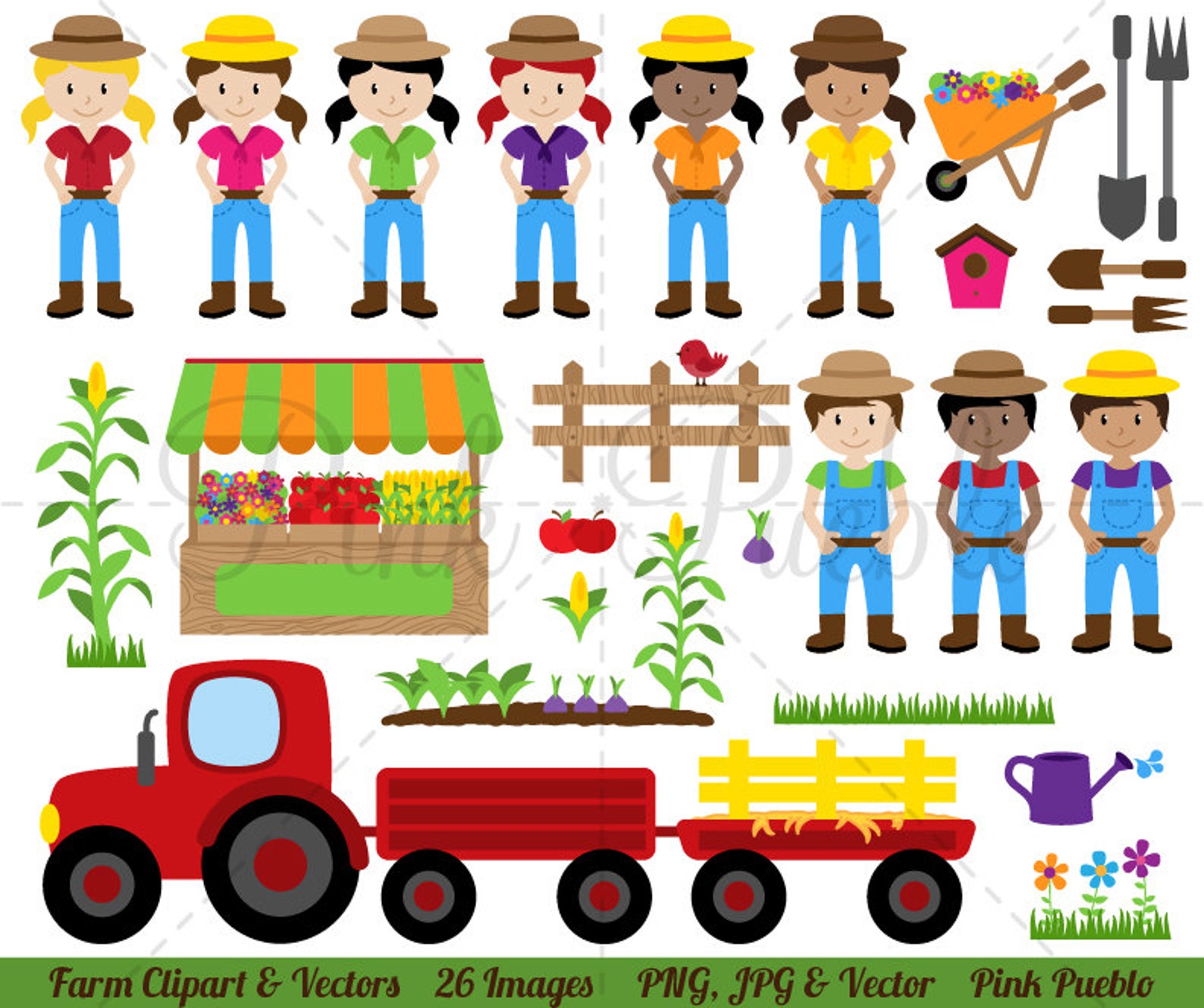 Farm Clipart Clip Art Farmer Clipart Clip Art Commercial | Etsy