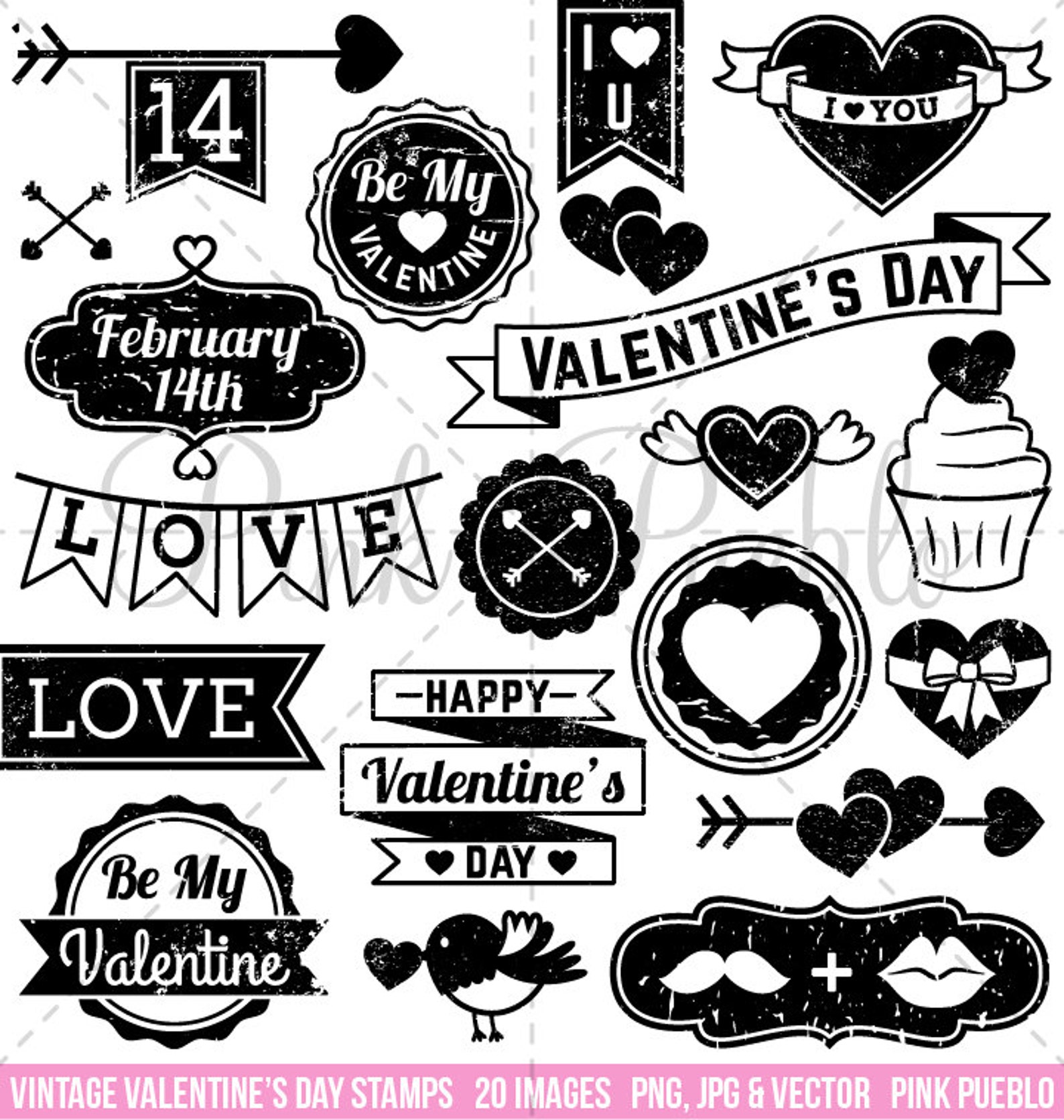 Vintage Valentine's Day Stamps Clipart Clip Art Valentine - Etsy