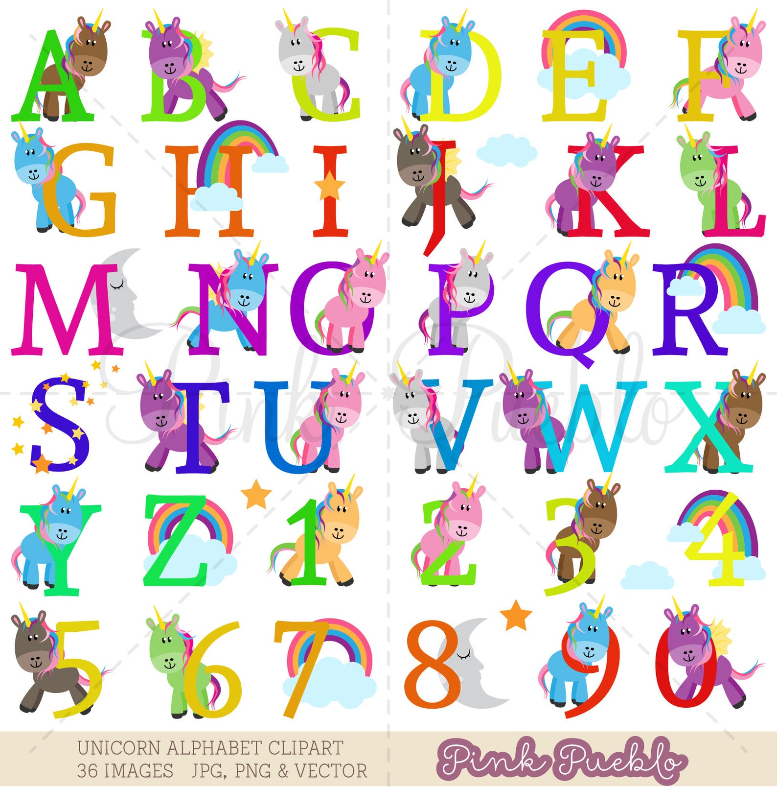 Uppercase Unicorn Alphabet Clipart Unicorn Alphabet Clip Art - Etsy