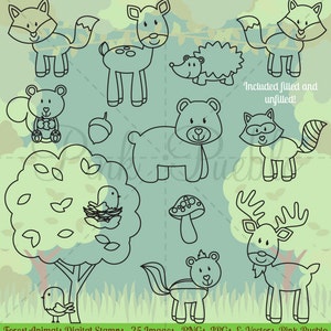 Forest Animals Digital Stamps, Forest Animal Clip Art, Forest Animals ...