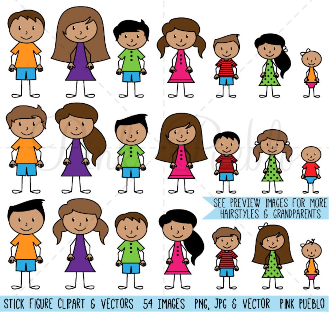 Stick Figure Clipart Clip Art Vectors Darker Skintone Stick - Etsy