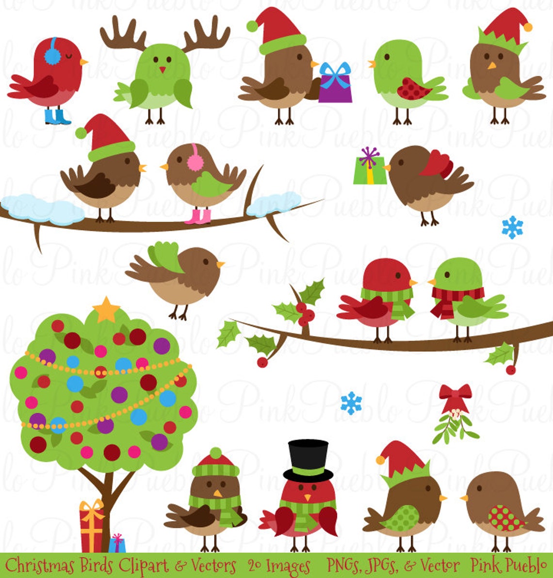 Christmas Birds Clipart Clip Art Holiday Birds Clip Art | Etsy