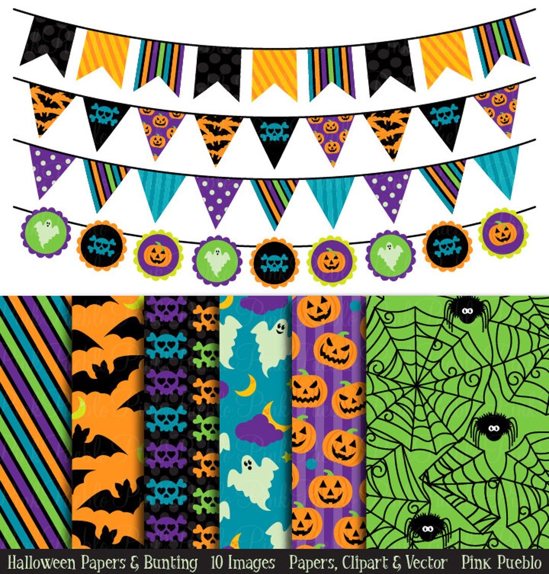 Halloween Scrapbook Paper and Bunting Clipart Clip Art, Great for ...