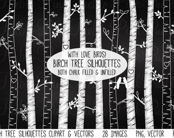 Chalkboard Branch Silhouettes Clipart Clip Art Chalk Tree | Etsy