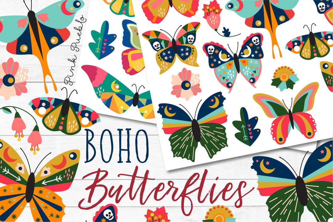 Boho Butterfly Clipart, Bohemian Butterfly Clip Art - Commercial and ...