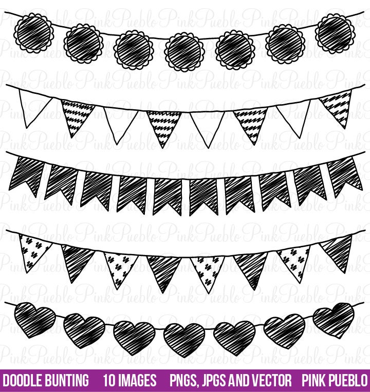 Doodle Bunting Clipart Clip Art Doodle Flags Ribbons Banners - Etsy