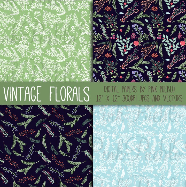 Vintage Floral Digital Paper Scrapbook Paper Rustic Wedding - Etsy