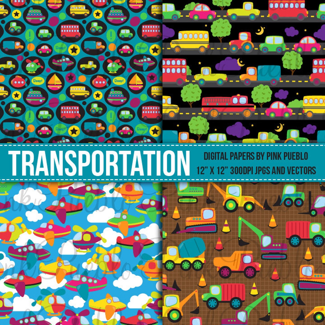 Transportation & Construction Digital Printable Papers - Etsy