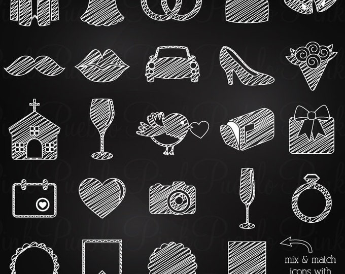 Chalkboard Wedding Icons Clipart Clip Art, Chalkboard Wedding ...
