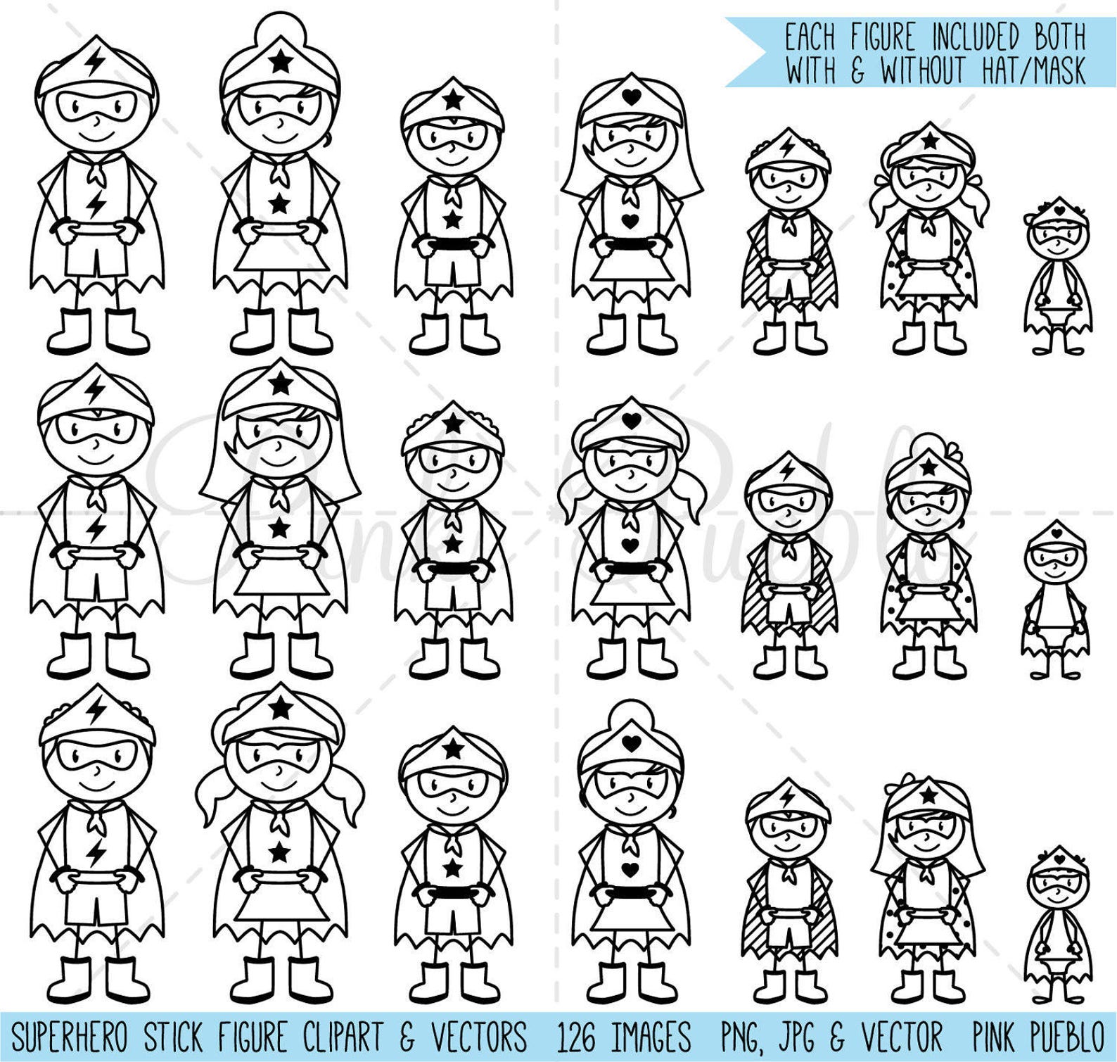 Superhero Stick Figure Clipart Clip Art Stick People Clipart | Etsy