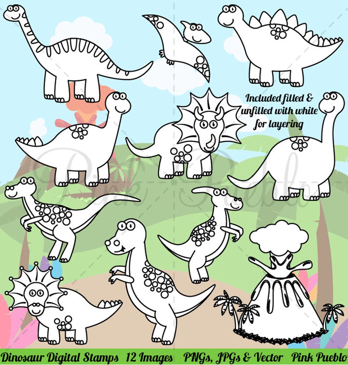 Dinosaur Clipart Dinosaur Clip Art Dinosaur Digital Stamps - Etsy