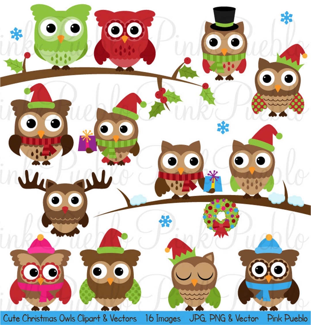 Cute Christmas Owl Clipart Clip Art Winter Owls Clip Art - Etsy UK