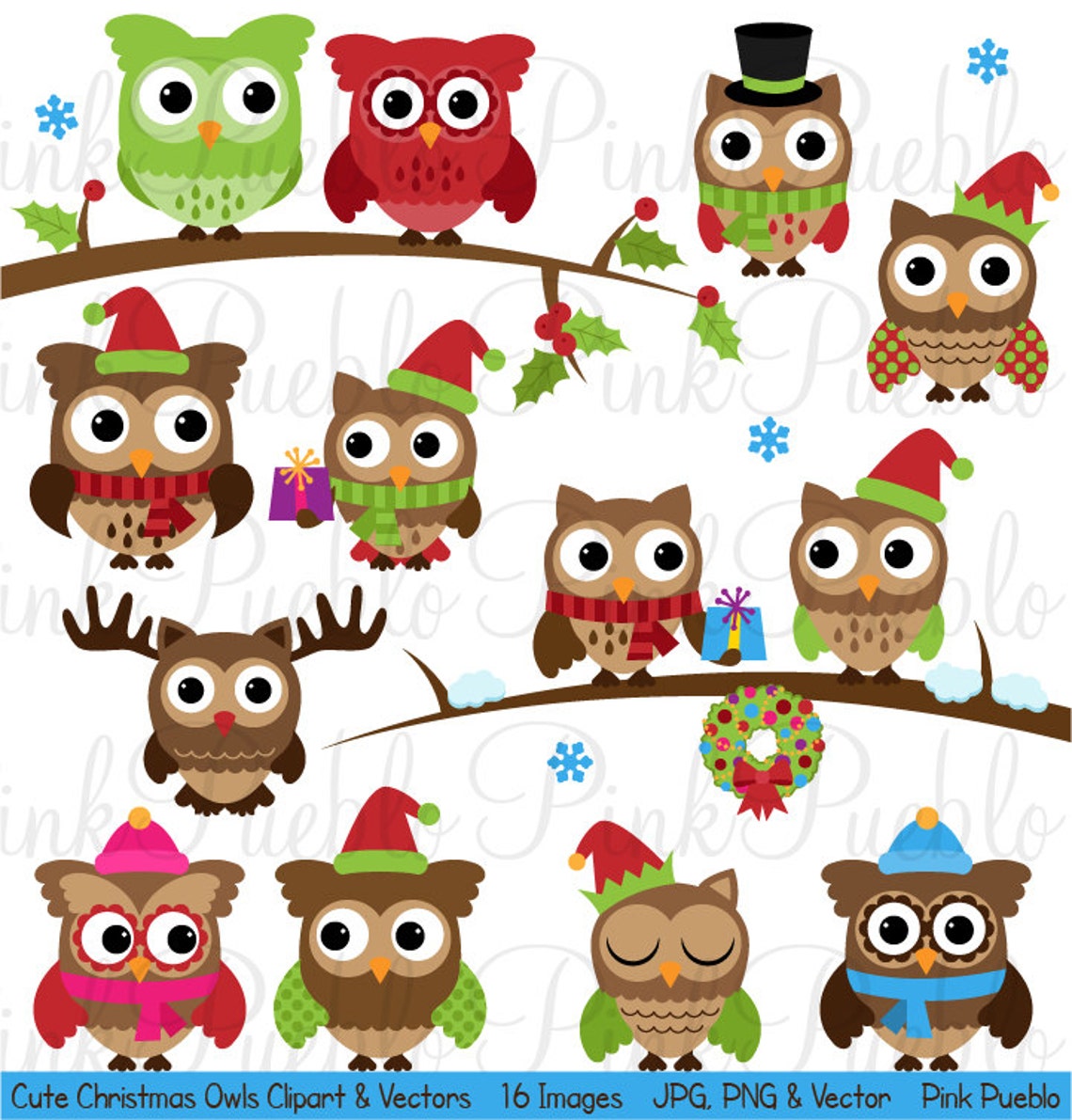 Cute Christmas Owl Clipart Clip Art Winter Owls Clip Art - Etsy