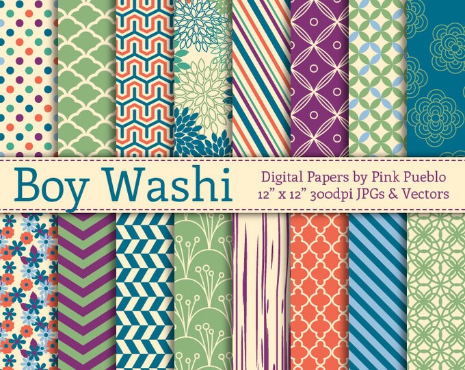 Boy Washi Digital Scrapbook Paper, Boy Scrapbooking - Commercial and ...