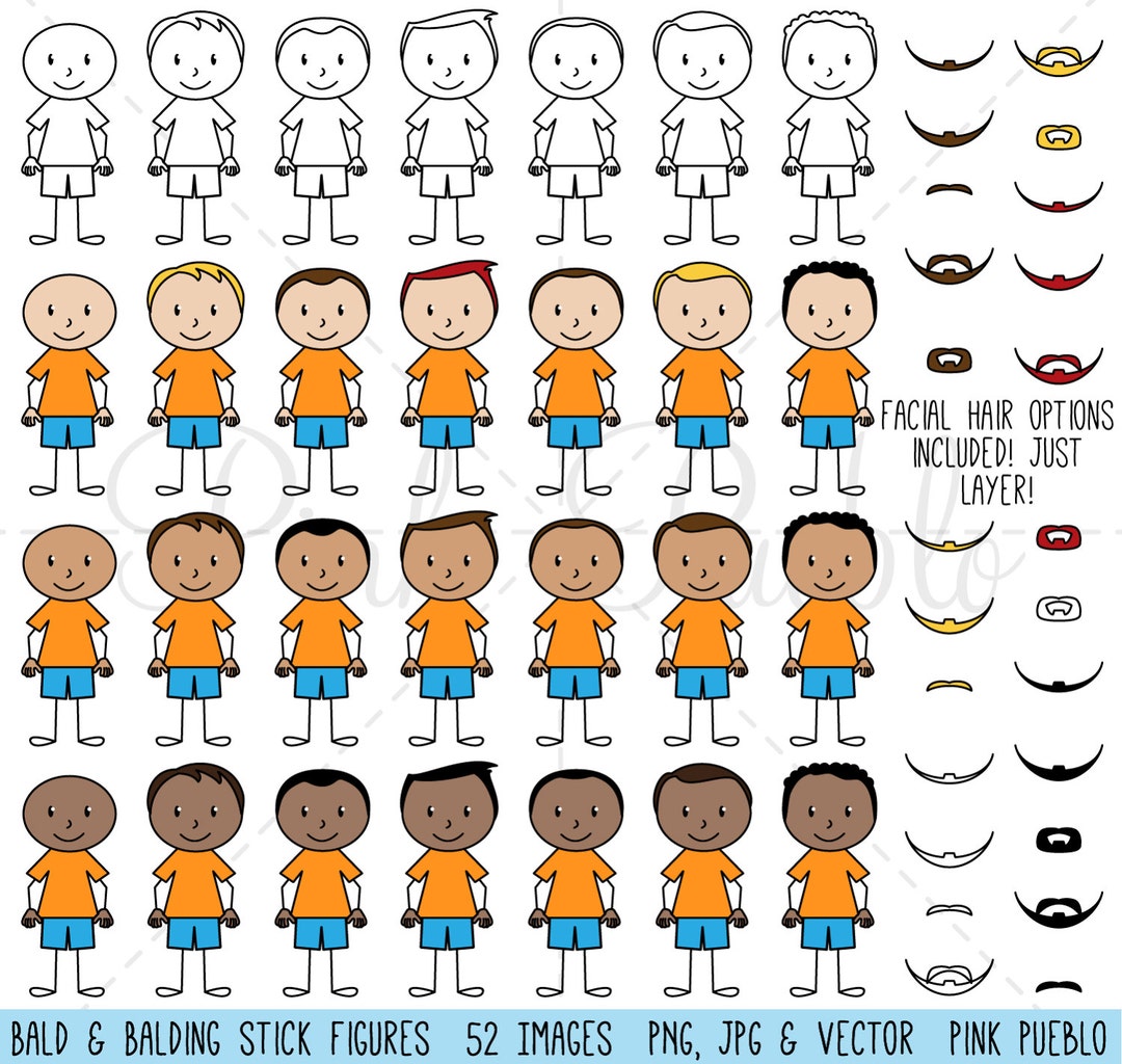 Bald and Balding Stick Figure Clipart Clip Art Vectors, Bald Stick ...