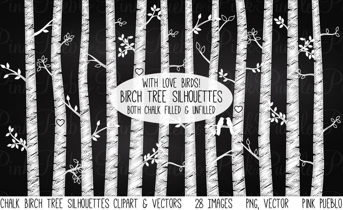 Chalkboard Birch Tree Silhouettes Clipart Clip Art Chalk - Etsy