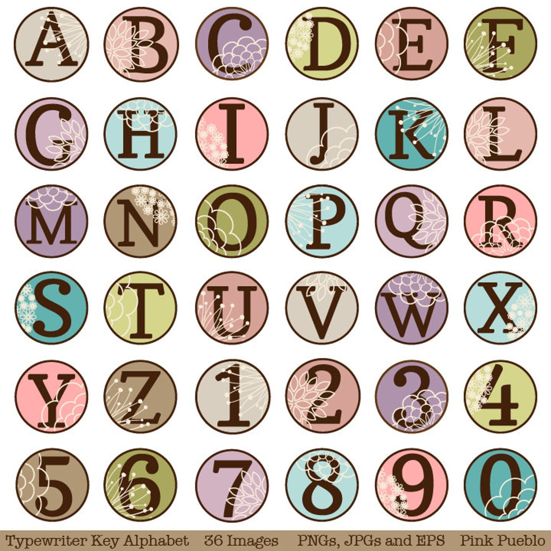 Typewriter Key Alphabet, Floral Typewriter Key Scrapbooking Alphabet ...