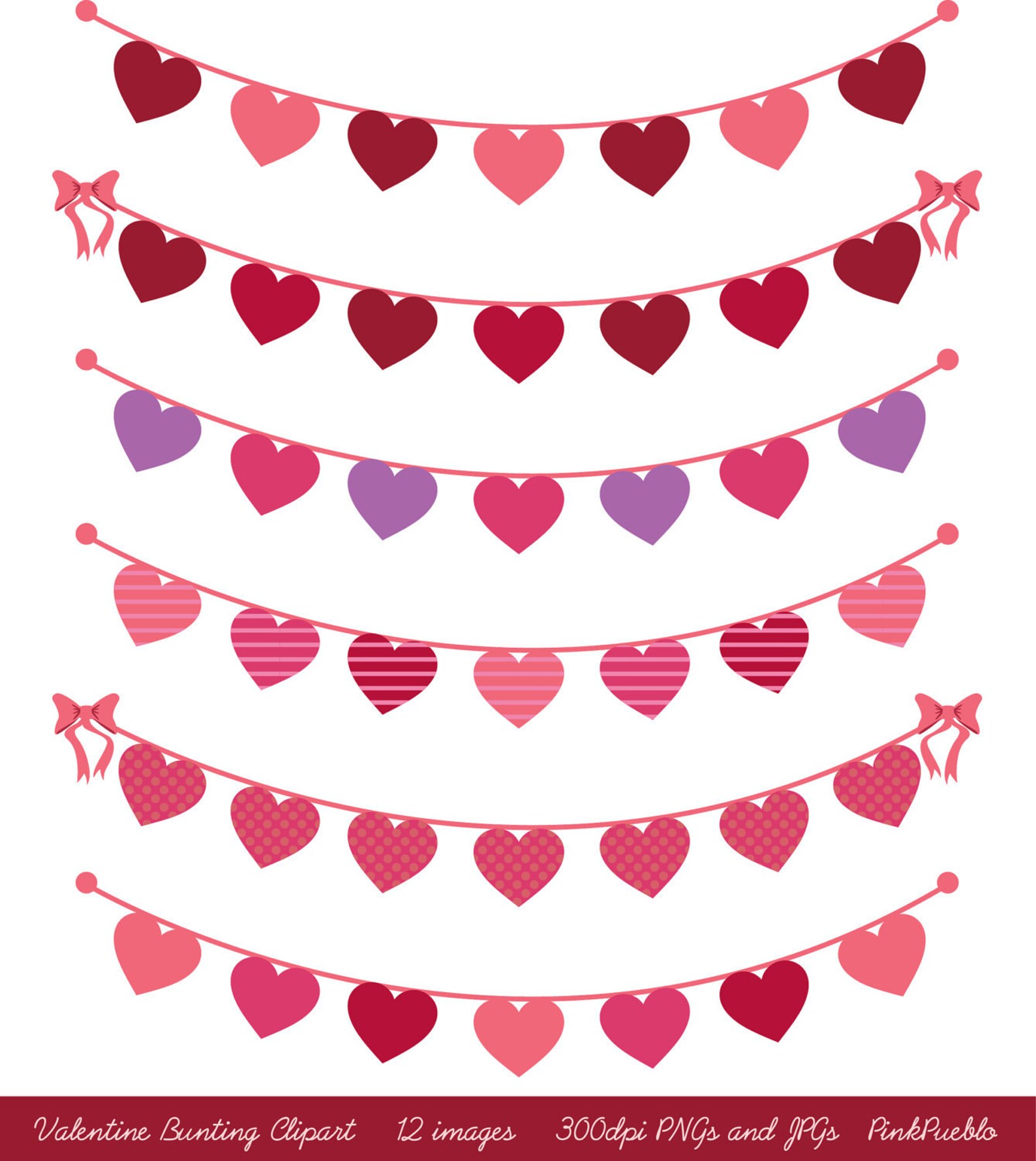Valentines Day Bunting Clip Art Clipart Valentines Day Clip - Etsy