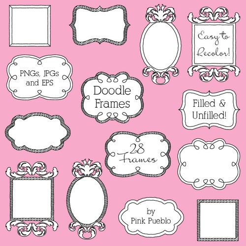 Doodle Speech Bubbles Clipart Clip Art and Vectors Hand Drawn | Etsy