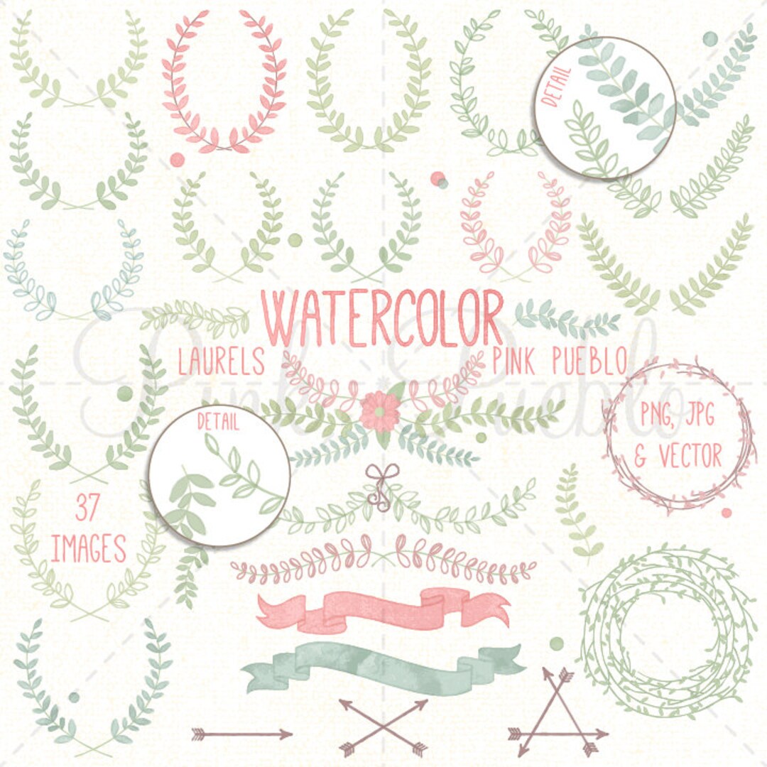 Watercolor Laurel Clipart, Laurel Wreath Clipart, Watercolor Clipart ...