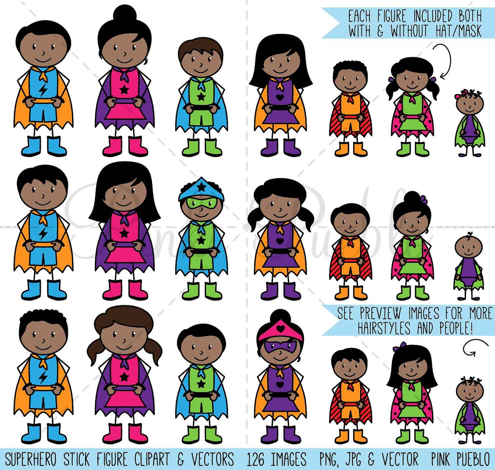 African American Superhero Stick Figure Clipart Clip Art | Etsy