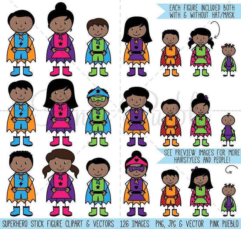 African American Superhero Stick Figure Clipart Clip Art - Etsy