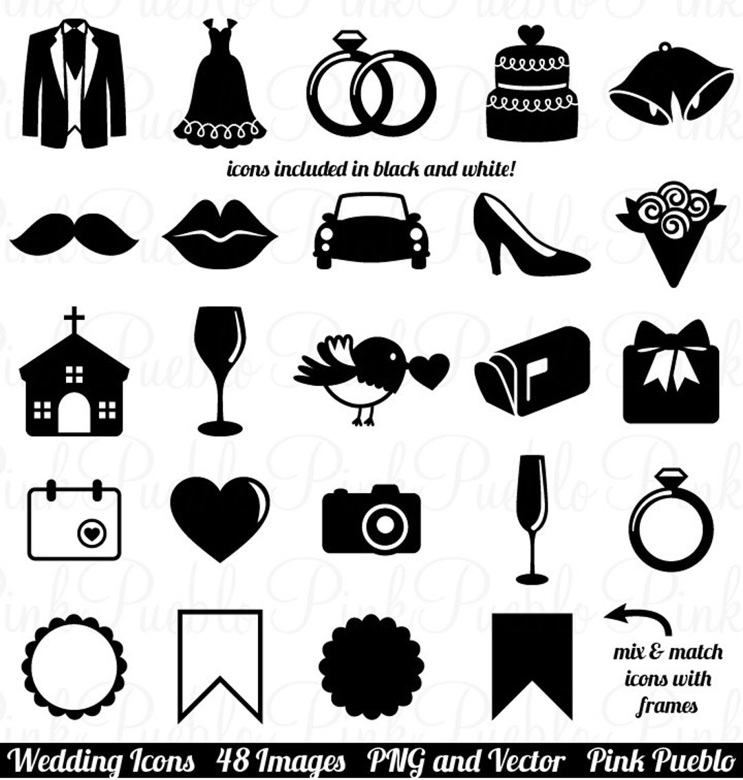 Wedding Icons Clipart Clip Art Vintage Wedding Invitation - Etsy