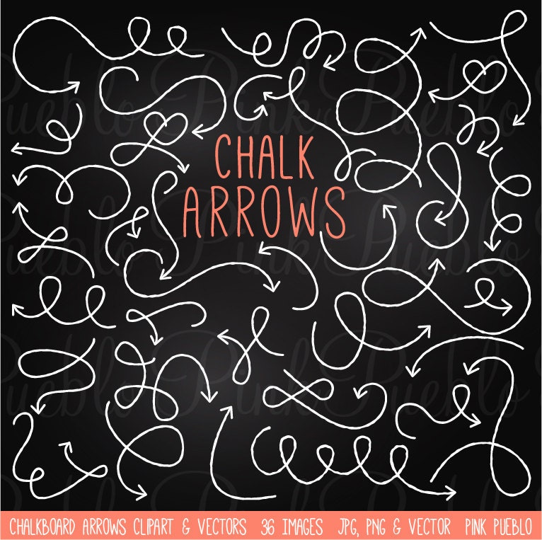 Chalkboard Arrow Clip Art Clipart Chalk Doodle Curved Arrow | Etsy