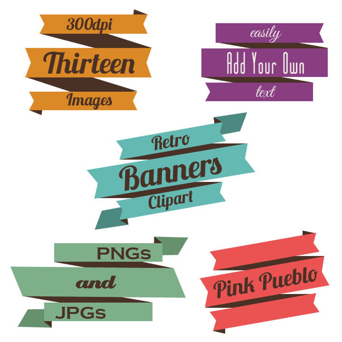 Retro Banners Clipart Clip Art 3 Vintage Ribbons Clipart Clip - Etsy