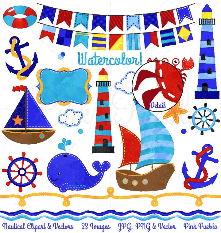 Watercolor Nautical Clipart Clip Art Marine Sailing Boat Ship - Etsy