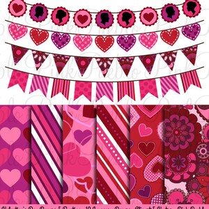 Valentine's Day Scrapbook Paper and Bunting Clipart Clip Art, Great for ...