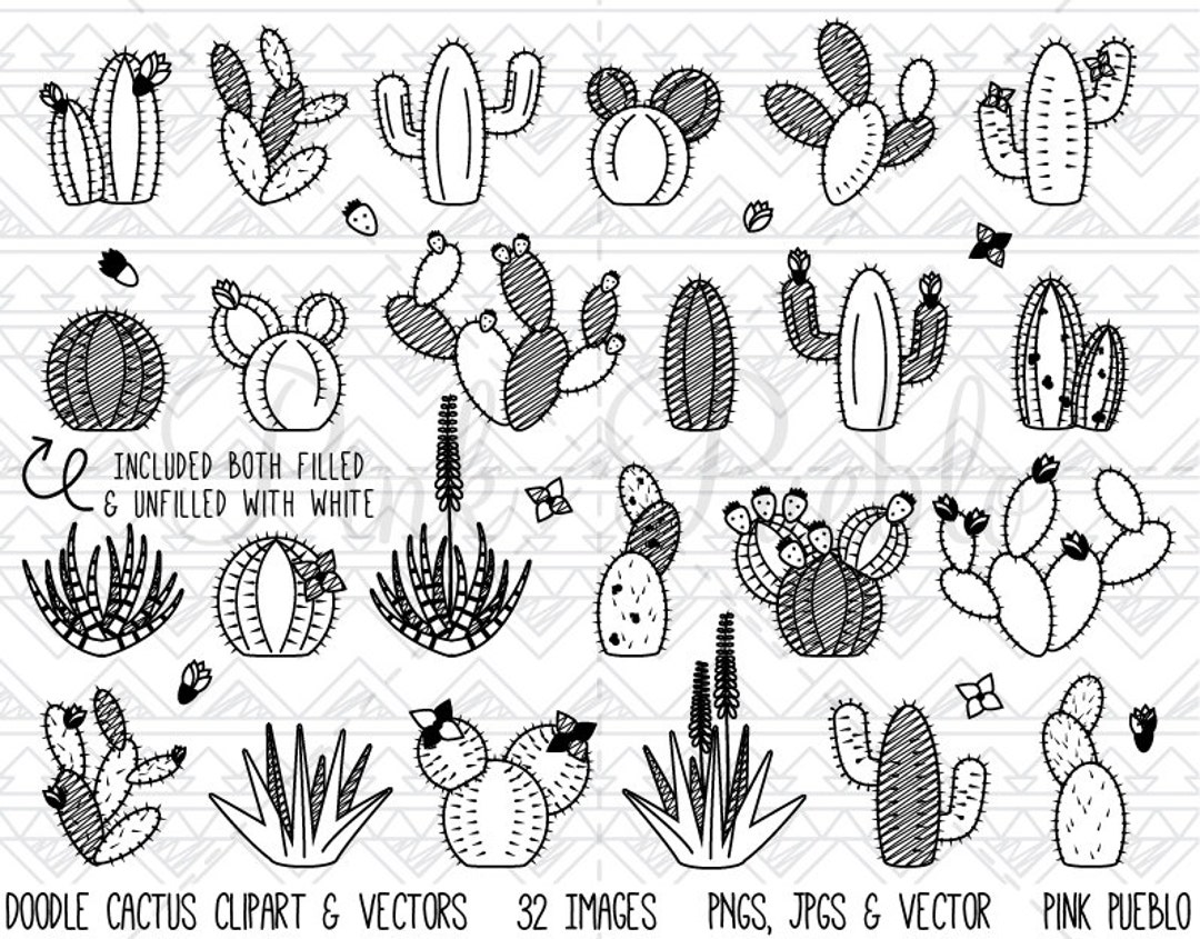 Doodle Cactus Clipart Clip Art, Cactus Digital Stamps, Succulent ...