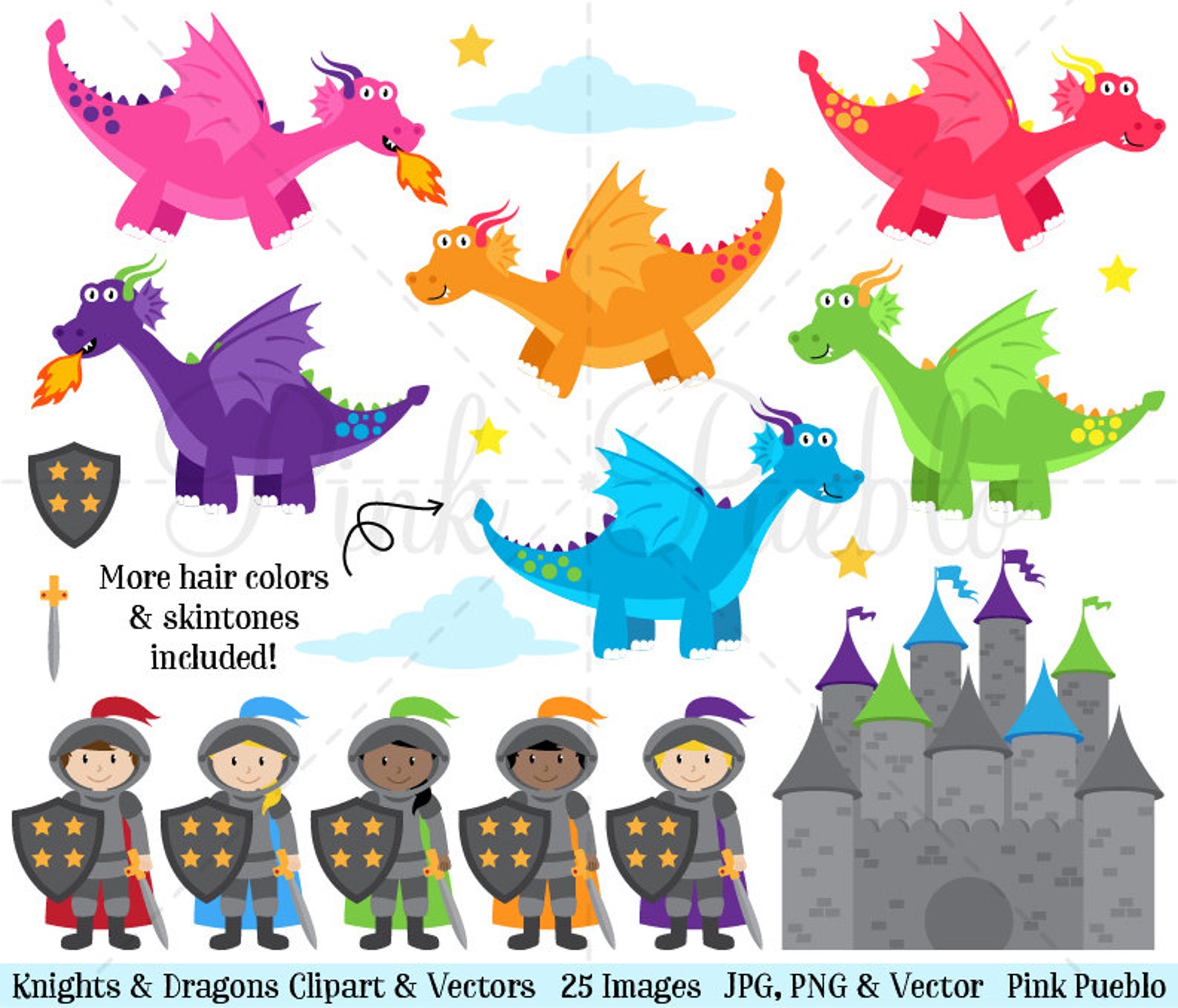 Knights and Dragons Clipart Knight Clipart Dragon Clipart | Etsy