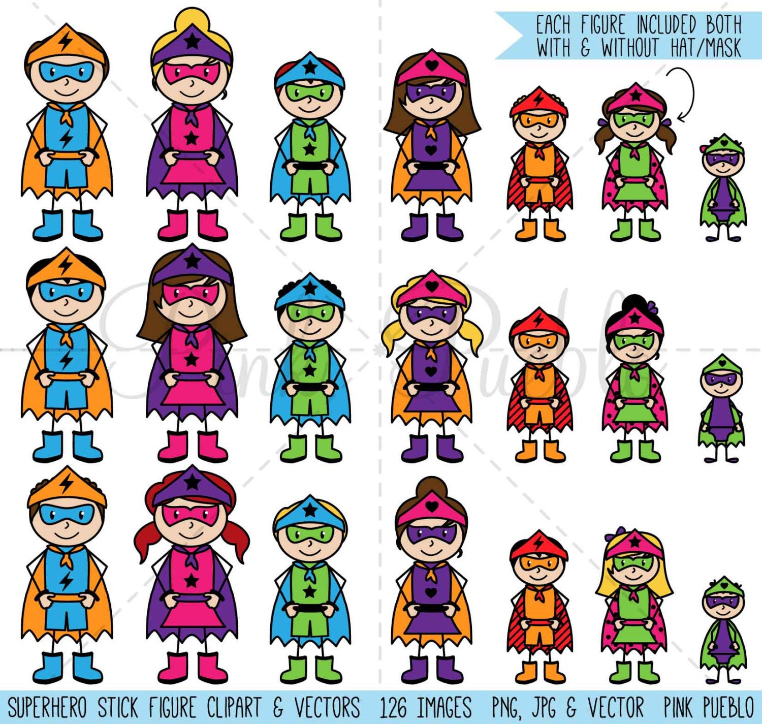 Superhero Stick Figure Clipart Clip Art Stick People Clipart | Etsy