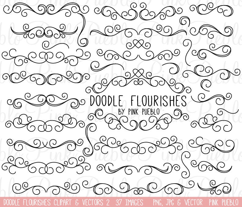 Doodle Flourishes Swirls Clipart Clip Art Vectors Digital | Etsy