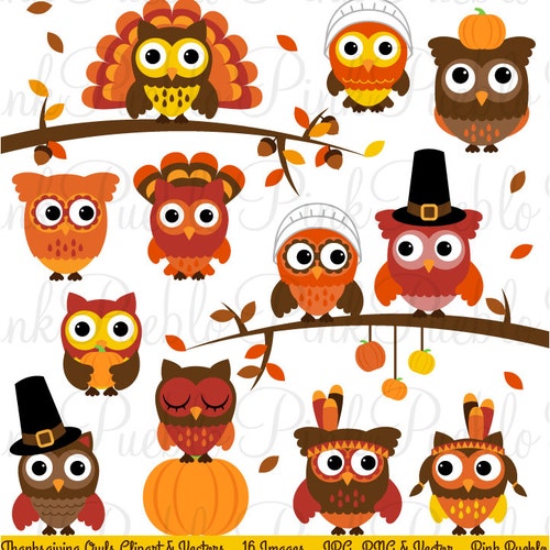 Thanksgiving Owls Digital Clip Art for Personal and Commercial - Etsy